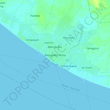 Mapa topográfico Bengkalis Kota, altitud, relieve