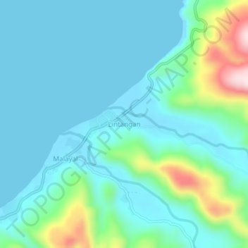 Mapa topográfico Lintangan, altitud, relieve