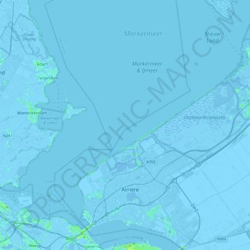 Mapa topográfico Almere, altitud, relieve