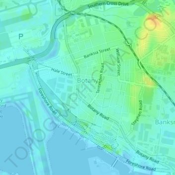Mapa topográfico Botany, altitud, relieve