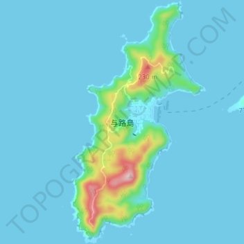 Mapa topográfico Yoro Island, altitud, relieve
