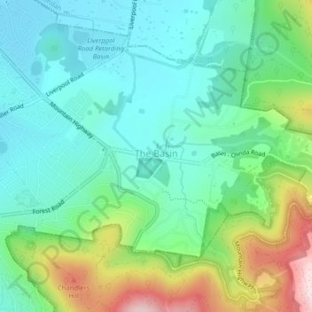 Mapa topográfico The Basin, altitud, relieve