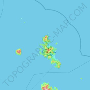 Mapa topográfico Aotea Great Barrier, altitud, relieve