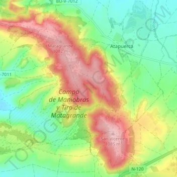Mapa topográfico Sierra de Atapuerca, altitud, relieve