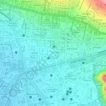 Mapa topográfico Recoleta, altitud, relieve