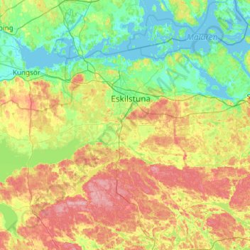 Mapa topográfico Eskilstuna kommun, altitud, relieve