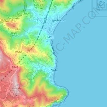 Mapa topográfico Noli, altitud, relieve