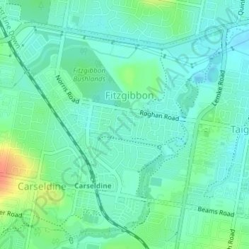 Mapa topográfico Fitzgibbon, altitud, relieve